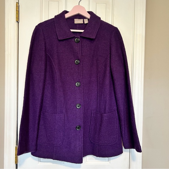 Chico's | Jackets & Coats | Chicos Purple Boiled Wool Button Front Jacket Car Coat Sz Medium ...